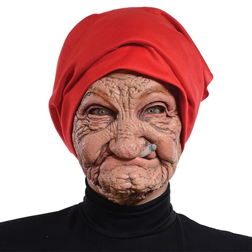 Smoke Grandma Realistic Old Women Face Mask Halloween Horrible Latex ...