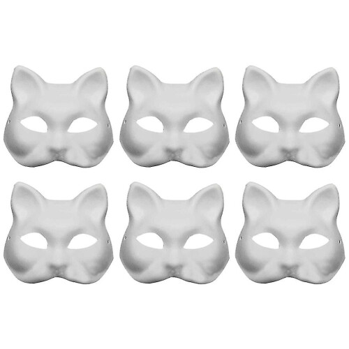 6pcs Unfinished Cat Cosplay Masks Cartoon Paper Mask Adult Masquerade ...
