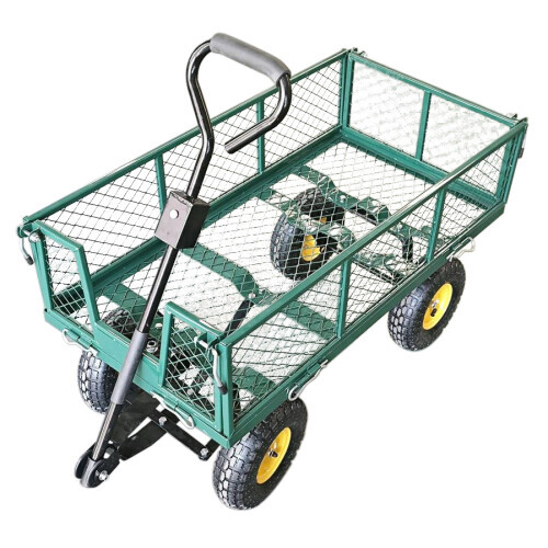 Heavy Duty Steel Mesh Portable Rolling Garden Yard Farm Dump Cart ...