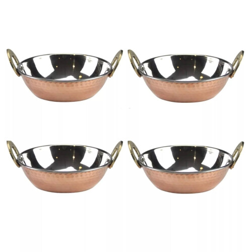 (13cm - Set of 4) Hammered Copper Balti Dish Indian Curry Kadai Karahi ...