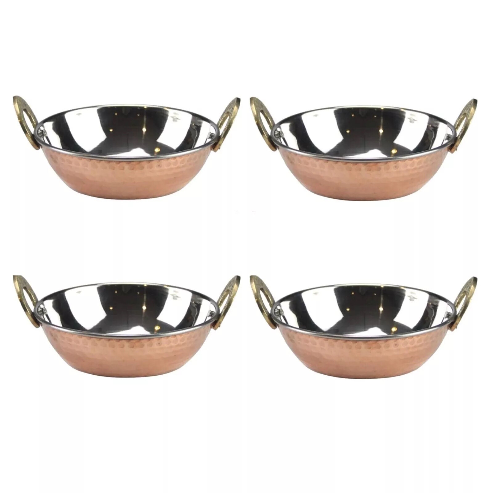 (17cm - Set of 4) Hammered Copper Balti Dish Indian Curry Kadai Karahi ...