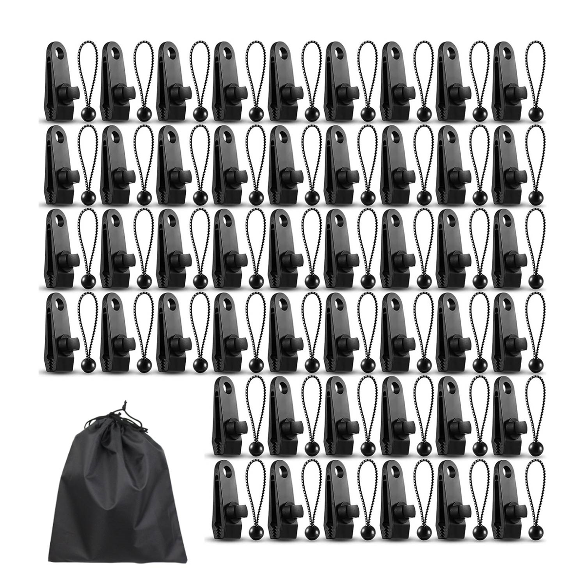 LLhappy-30 Pcs Tarp Clips and 30Pcs Ball Bungee Cords, Clamps Heavy ...