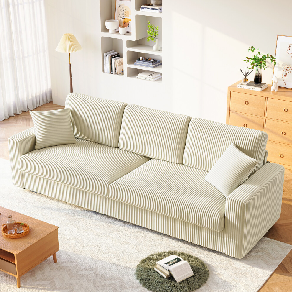 (Beige) Three-seater corduroy sofa on OnBuy
