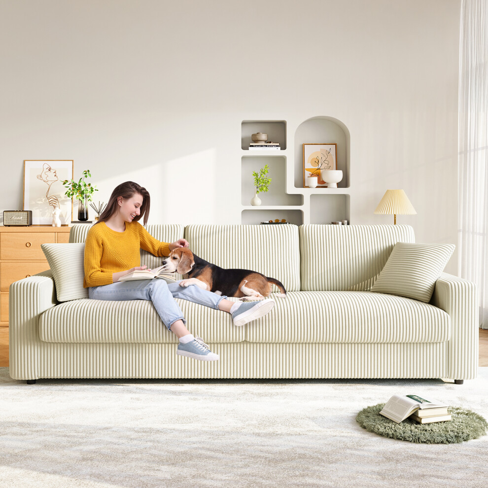 (Beige) Three-seater corduroy sofa on OnBuy
