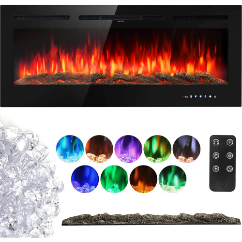 INMOZATA Electric Fire Wall Mounted Recessed Insert 40 50 60 inch ...