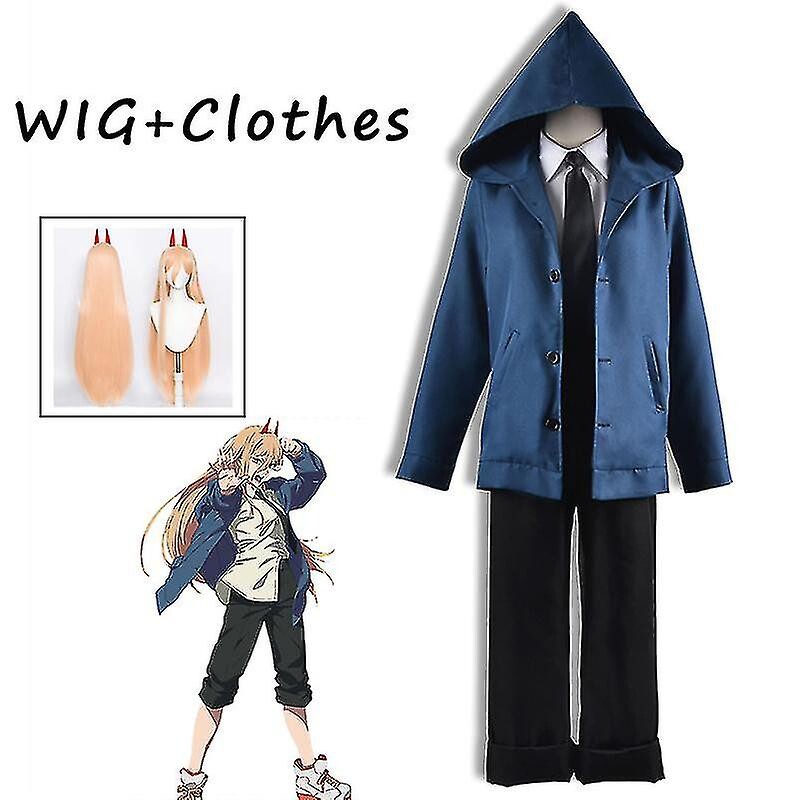 (S, Red power) Power Cosplay Anime Chainsaw Man Costume Wig Blue Jacket ...