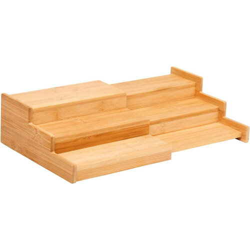 MantraRaj Bamboo Expandable Spice Rack Organizer 3-Tier Kitchen Cabinet ...