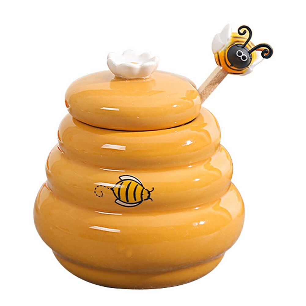 Ceramic Beehive Honey Pot and Wooden Dipper Jar with Lid on OnBuy