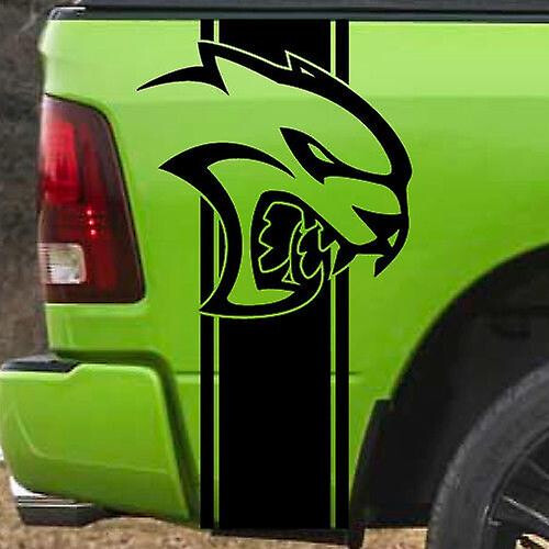 (Gray) Otwoo For Dodge Ram Bed Hell Cat Side Stripe Logo Vinyl Decal ...