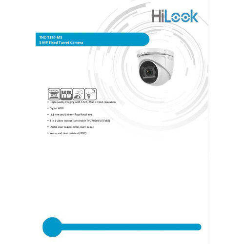 5MP HIKVISION HILOOK DOME OUTDOOR WITH BUILT-IN MIC AOC CCTV CAMERA on ...