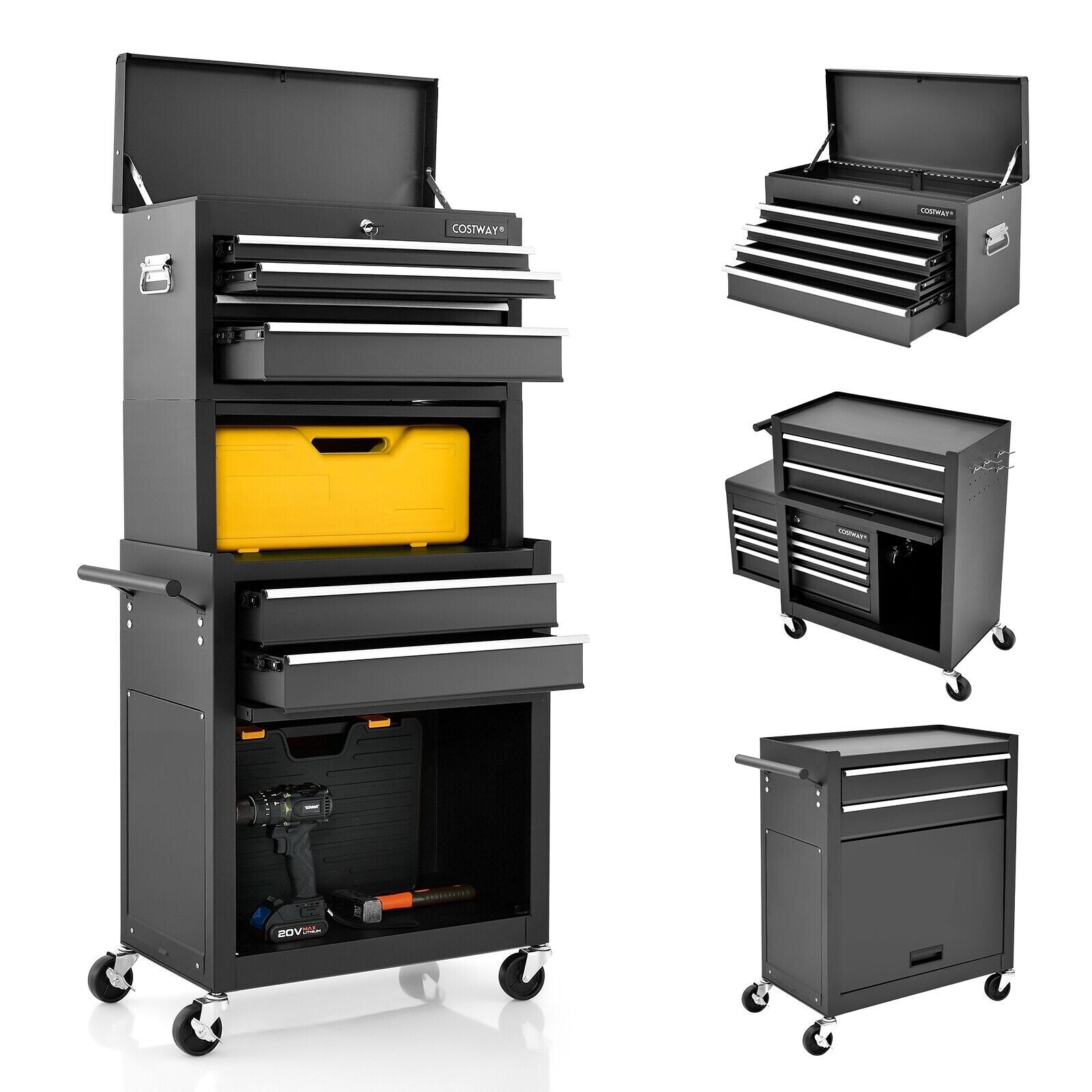 Rolling Tool Chest Combo Lockable Tool Cabinet Wheels Drawers ...