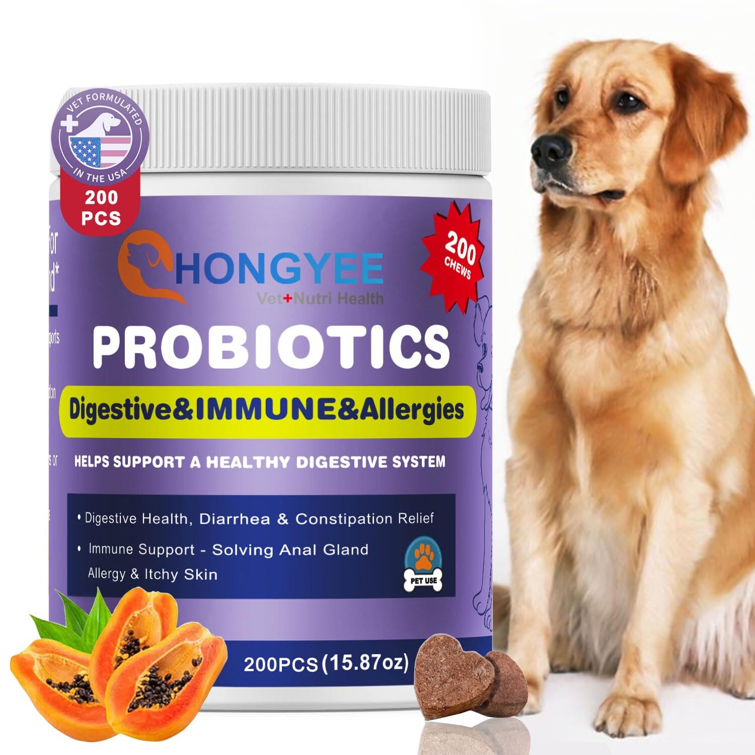 Dog Digestive Probiotics Chews 200pcs, for Gut Health | No Poop Odor ...