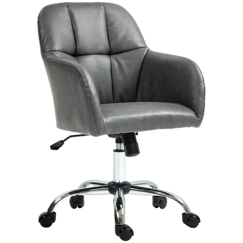 HOMCOM Computer Desk Chair with PU Leather, Swivel Wheels, Grey on OnBuy