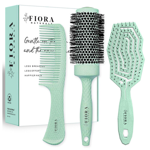 Hair Brush Set For Women - Fiora Naturals Hair Detangler Brush Round ...