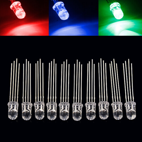 10pcs 5mm RGB LED Common Cathode 4-Pin Tri-Color Emitting Diodes F5 on ...
