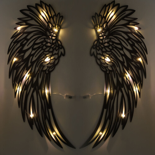 Metal Angel Wings Wall Decor LED Lights Large Angel Wings Wall Art For ...
