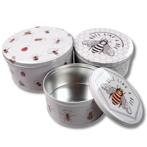 (Bumble Bee) Set of 3 Round Nesting Cake Storage Tins airtight on OnBuy