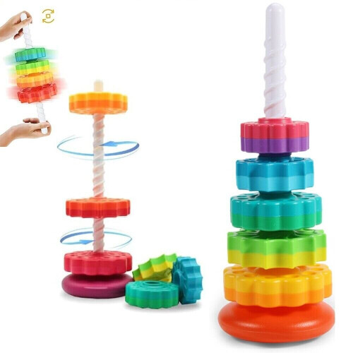 Spin Stacking Toys Kids Color Recognition Rainbow Rotating Turntable ...