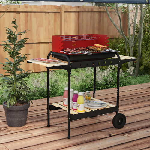 Outsunny Charcoal Barbecue BBQ Grill Trolley W/ 5-level Grill Height ...
