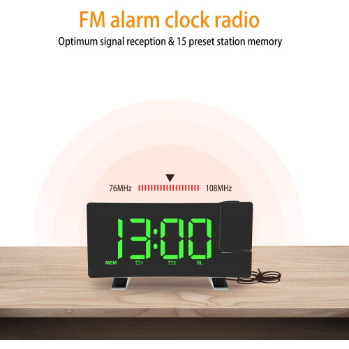 Projection Clock Radio, 180 Ceiling Projection Alarm Clock, USB Fm ...