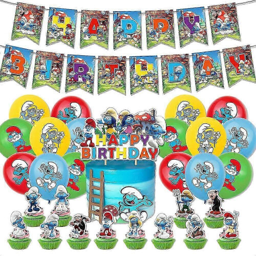 The Smurfs Theme Birthday Party Decoration Supplies Birthday Banner ...