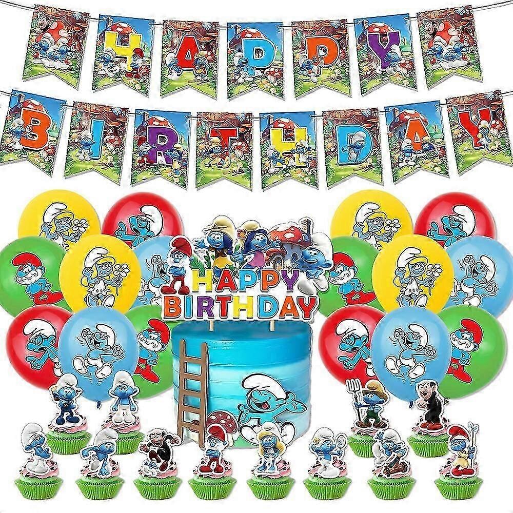 The Smurfs Theme Birthday Party Decoration Supplies Birthday Banner ...