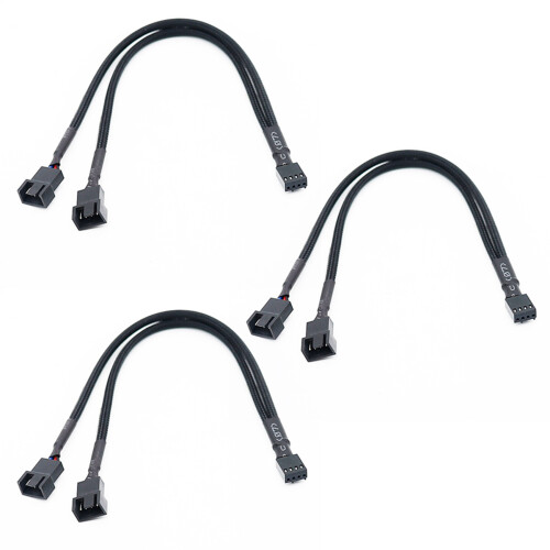 3X 1 to 2 Way Braided Cable Y Splitter 3/4 Pin PWM Male Connector Fan ...