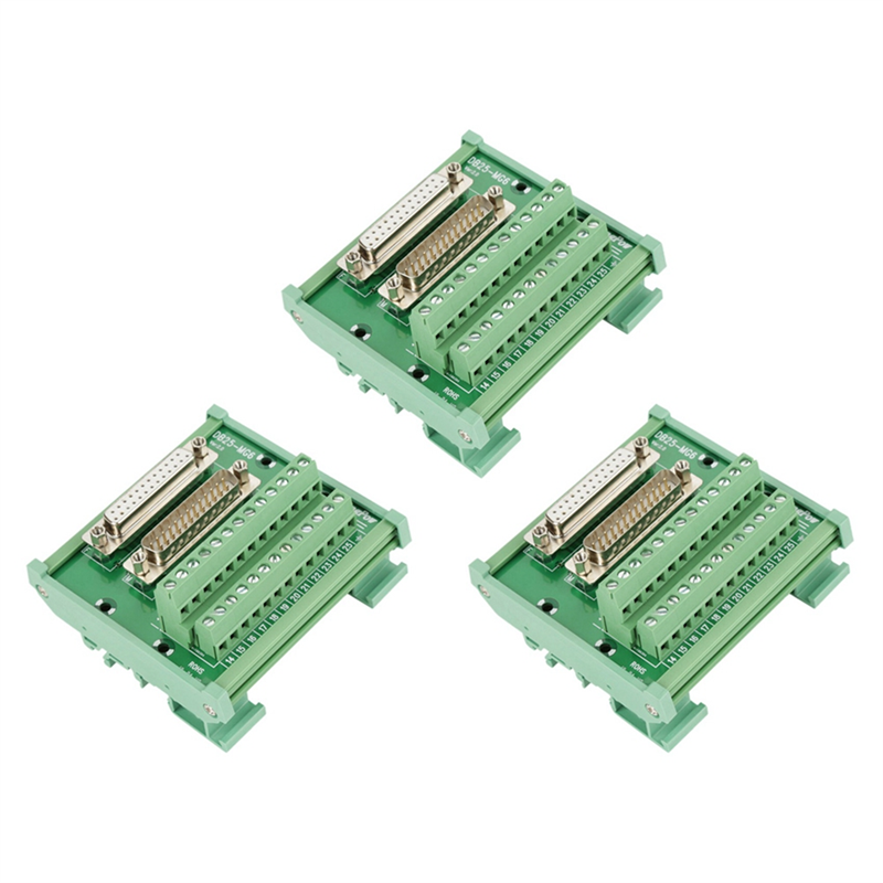 3X DB25 DIN Rail Mount Interface Module Male/Female Connector Breakout ...