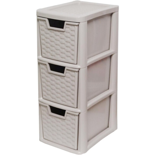 3 Tier Rattan Style | Medium Drawer Plastic Tower Storage Unit ...