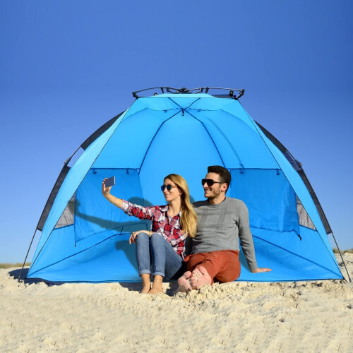ezi-tach Pacific Breeze Easy Setup Beach Tent Deluxe XL with Extendable ...