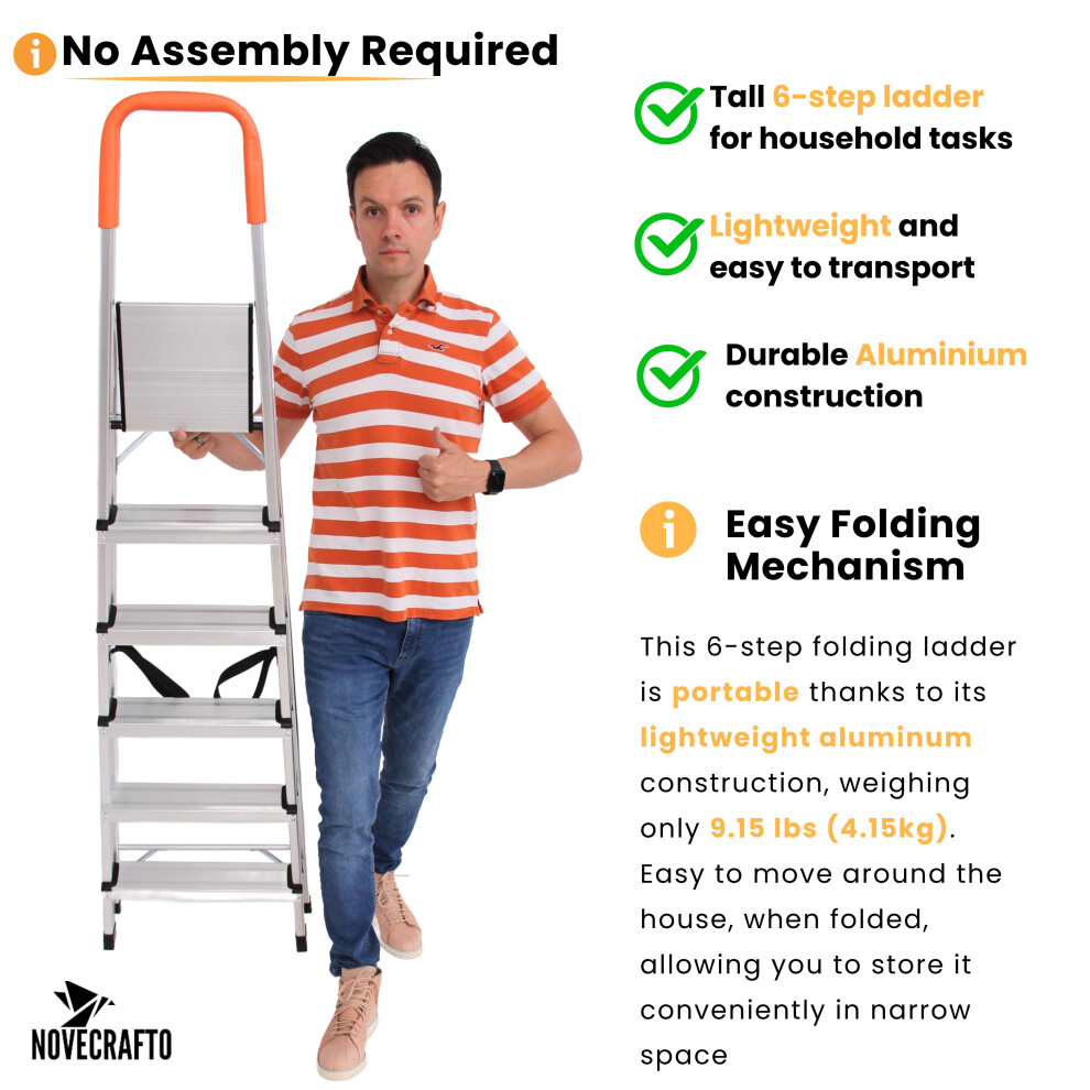 (6-Step Ladder) Aluminium Step Ladders - Heavy Duty Folding Ladder with ...