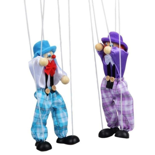 Pull String Puppet Clown Wooden Marionette Joint Activity Doll Vintage ...