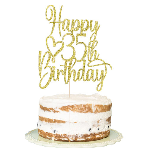 FLORCMET Gold Glitter Happy 35th Birthday Cake Topper - Cheers to 35 ...