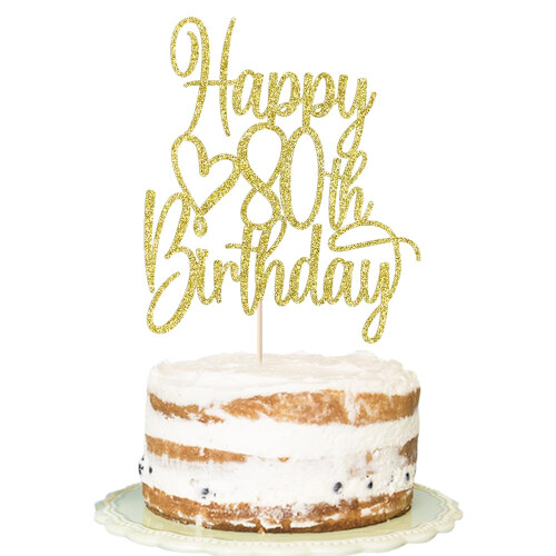 FLORCMET Gold Glitter Happy 80th Birthday Cake Topper - Cheers to 80 ...