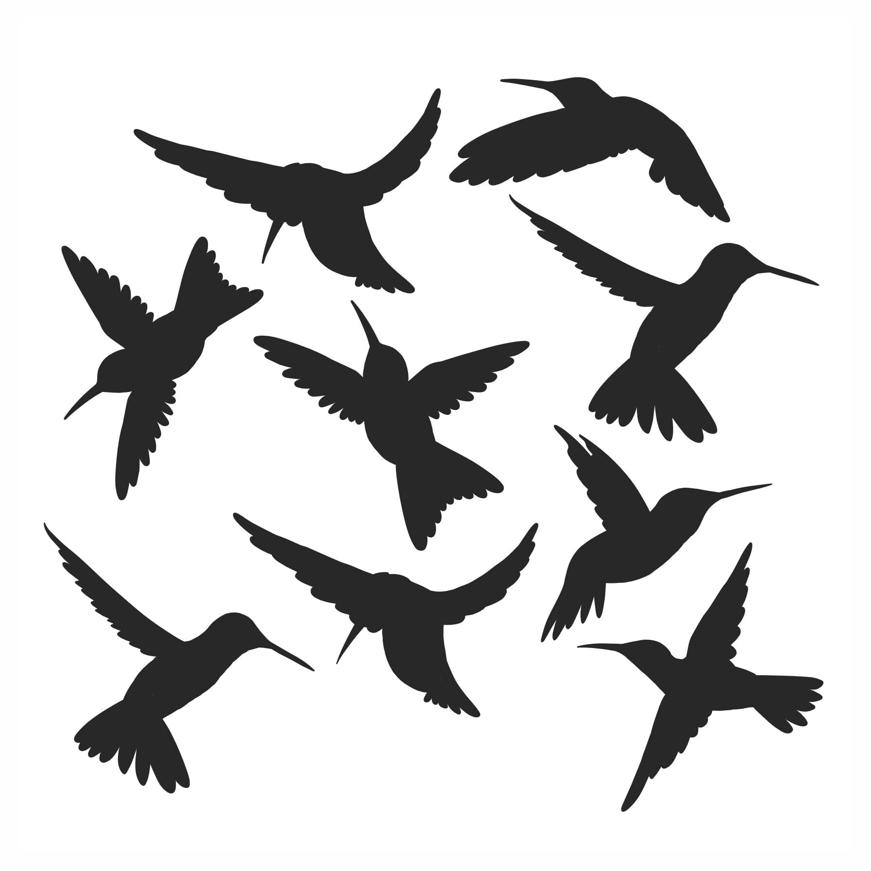 9 x Black Silhouette Hummingbird Window Clings for Glass Safety on ...