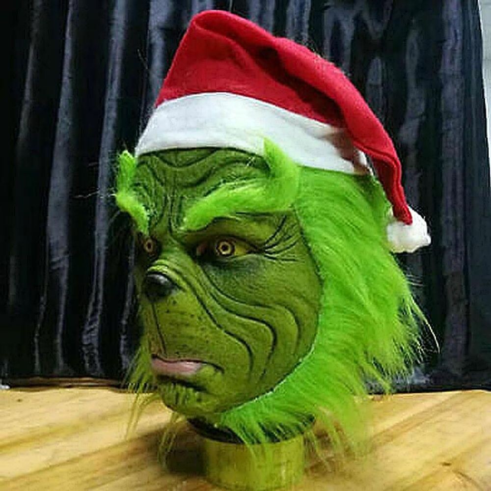 The Grinch Full Head Latex Mask Wig And Xmas Hat Monster Adult ...