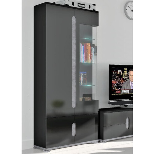 Display Cabinet Black High Gloss And Grey 1 Glass Door Display Cabinet ...