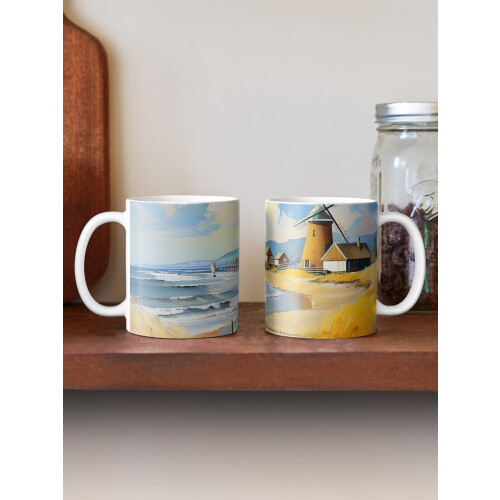 (Beach and windmill oil painting-7596) Coffee Mugs 11oz Fox Portrait ...