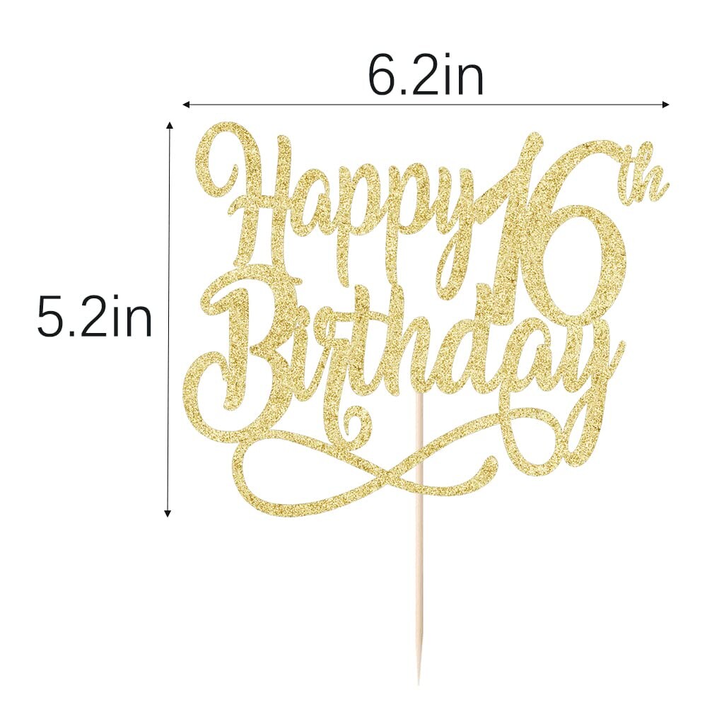 Gold Glitter joyeux 16e anniversaire gteau Topper Bravo 16 ans Joyeux ...