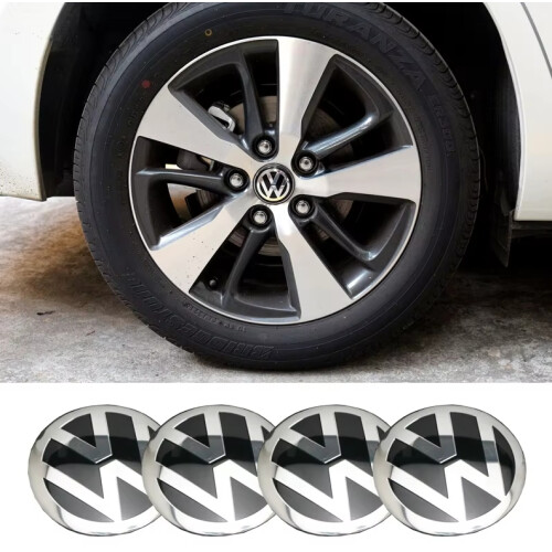 (VW - Silver Black) 4Pcs 56mm Car Wheel Stickers Center Hub Cap Car ...