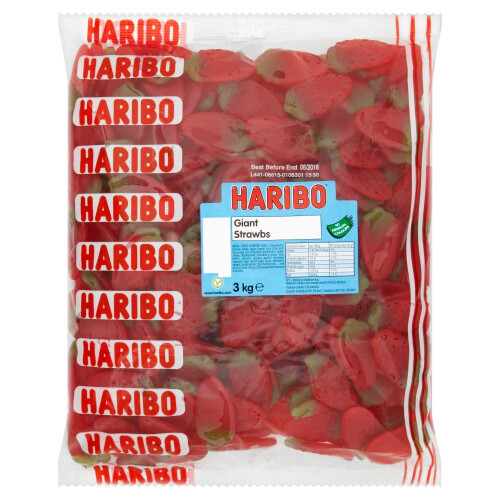 HARIBO Giant Strawbs 3kg bulk bag vegetarian sweets, (Pack of 1) on OnBuy