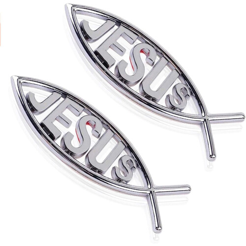 2pcs Jesus Fish Decal Sticker Silver, 3D Car Chrome Decal Emblem ...