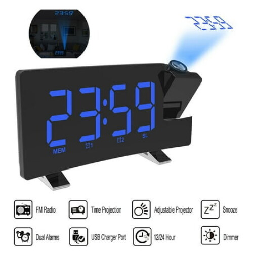 Projection Clock Radio, 180 Ceiling Projection Alarm Clock, Usb Fm ...