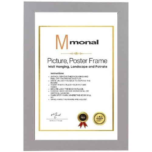 (Grey , A4 ( 21 x 29.7 cm)) MDF Wood Photo Frame with Modern Plexiglass ...