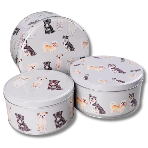(Cute Dogs) Set of 3 Round Nesting Cake Storage Tins with Airtight Lids ...