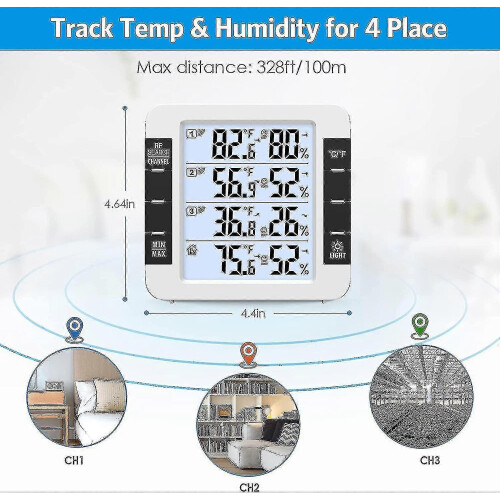 Indoor Outdoor Thermometer, Connected Thermometer with 3 Wireless ...