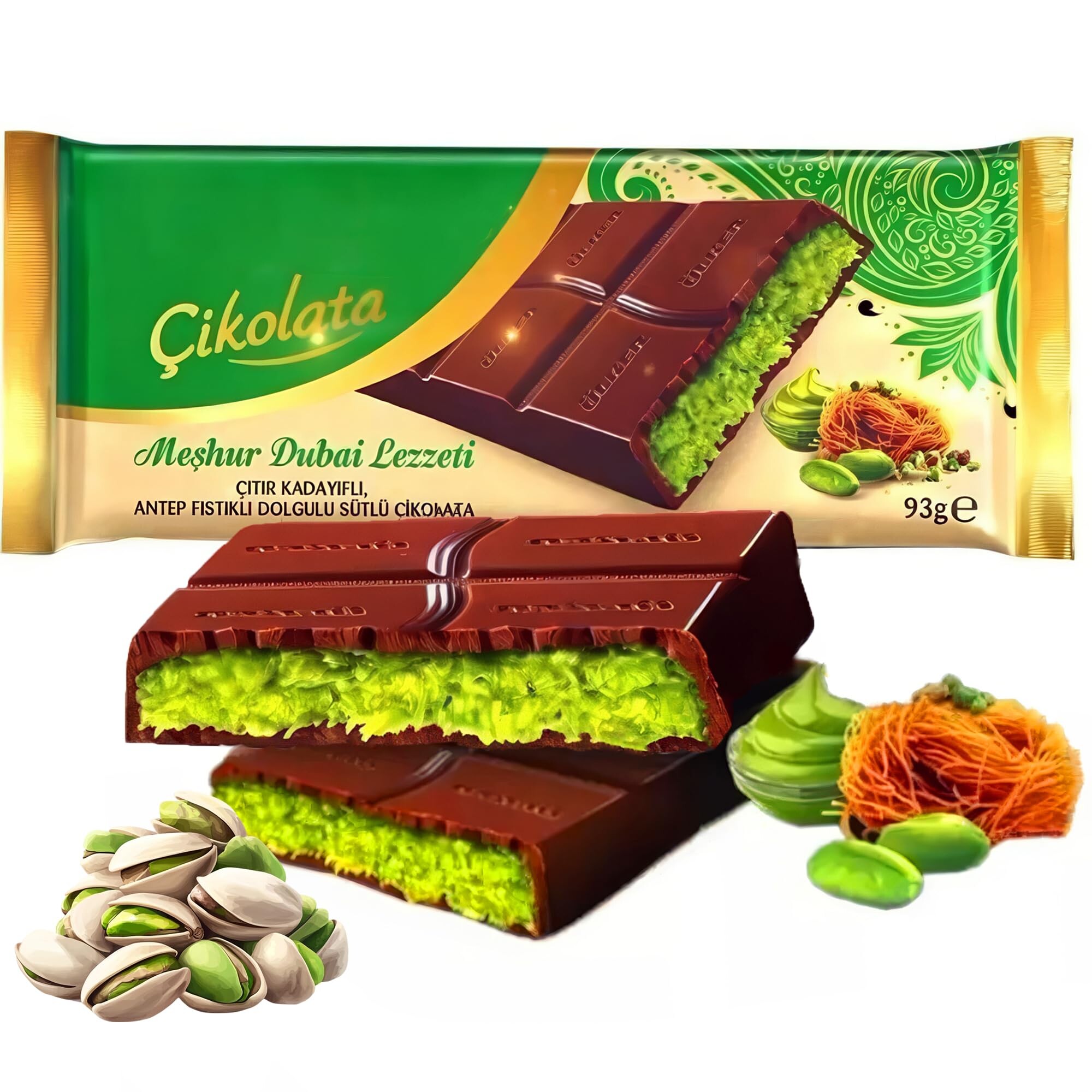 Dubai Chocolate Bar Pistachio Kataifi ? Viral Crispy Dubai Chocolate Bar with Knafeh and ...