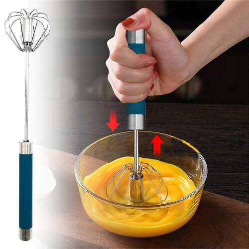 (Blue) Stainless Steel Whisk Hand Push Rotary Whisk Semi-automatic ...