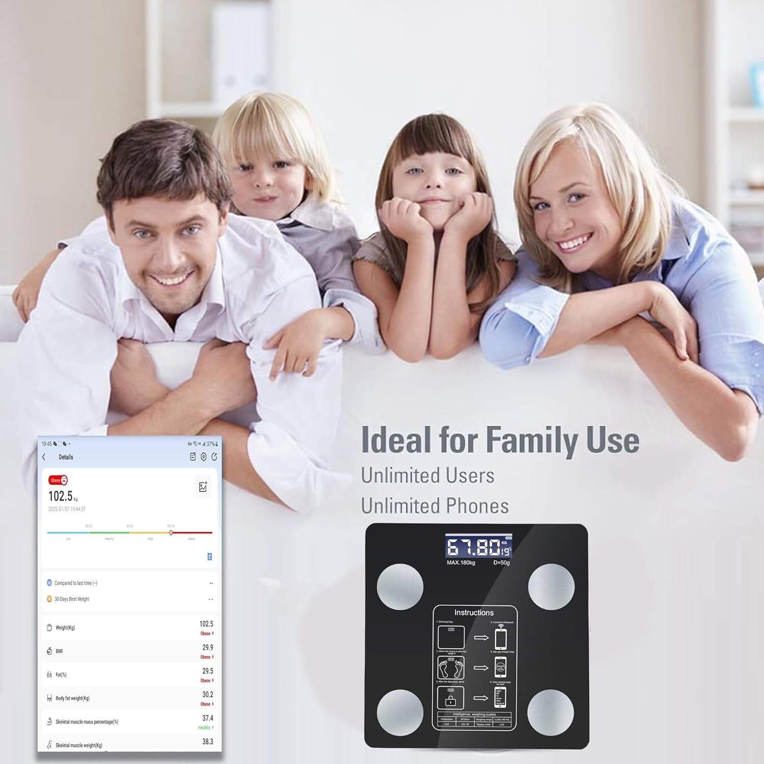 Body Fat Scale Bluetooth, Smart Digital Body Weight Bathroom Scales ...