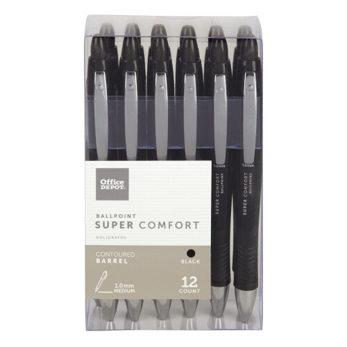 Office Depot Super Comfort Grip Retractable Ballpoint Pens, 1.0 mm ...